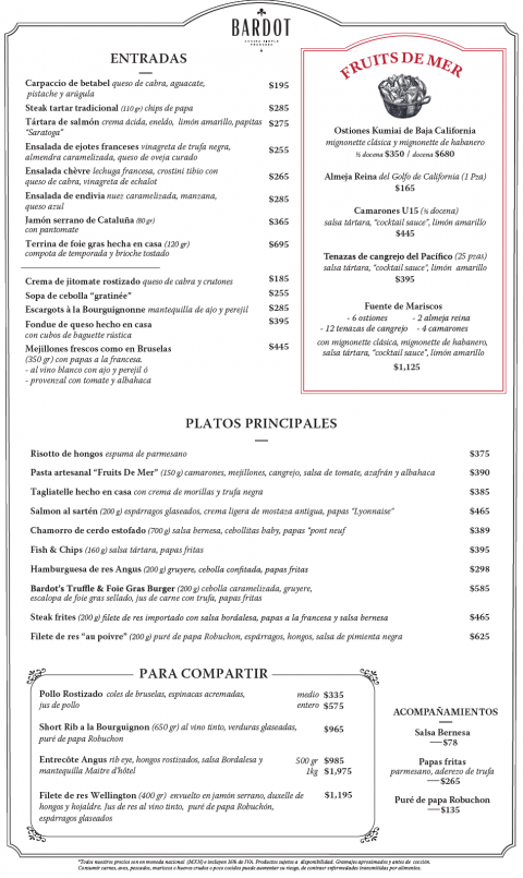 Menú | Bardot